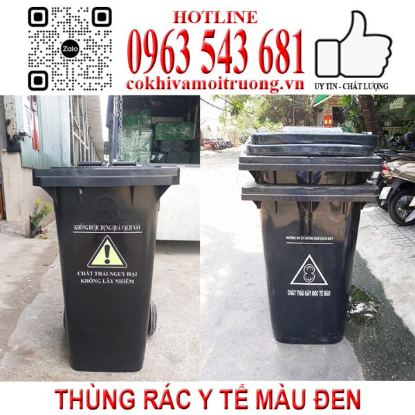 Thùng rác màu đen y tế theo tiêu chuẩn thông tư số 20 của BYT